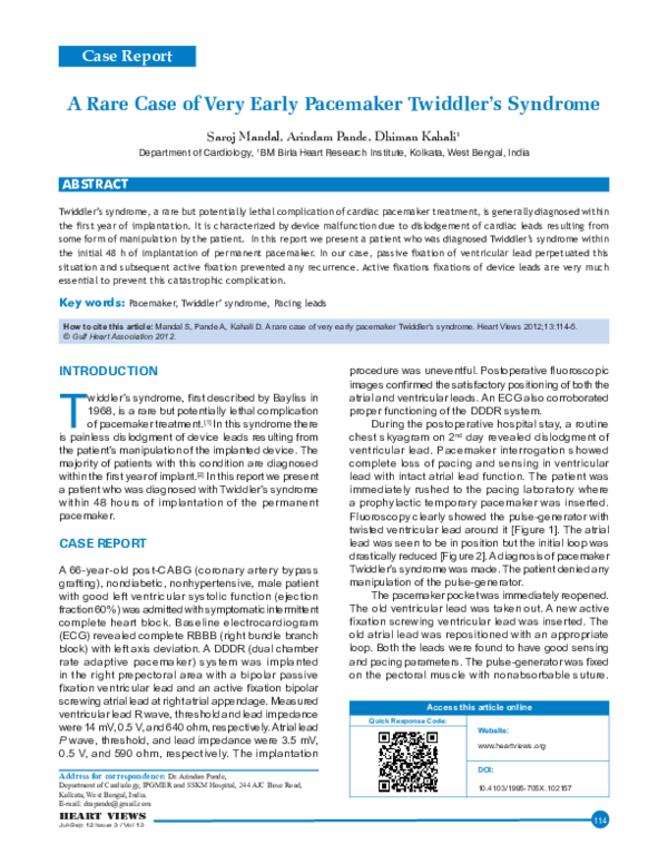 (PDF) A rare case of very early pacemaker Twiddler′s syndrome