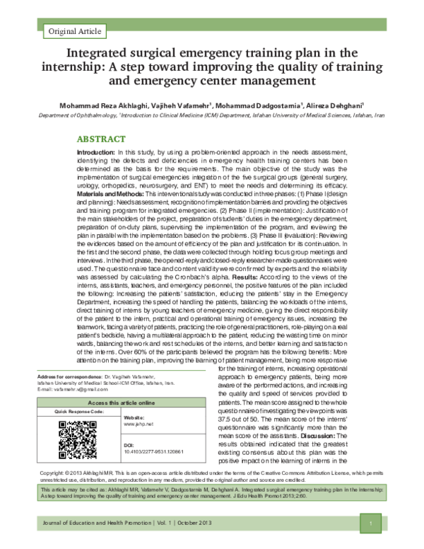 (PDF) Integrated surgical emergency training plan in the internship: A ...
