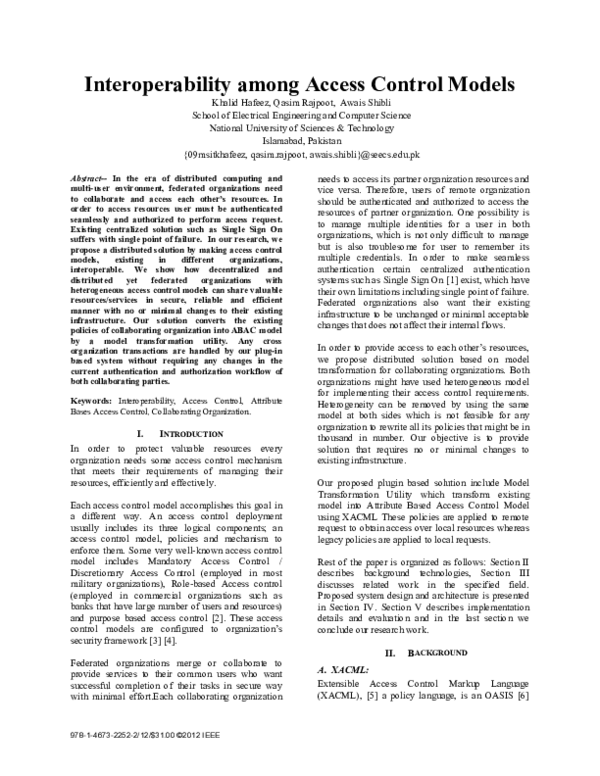 Pdf Interoperability Among Access Control Models