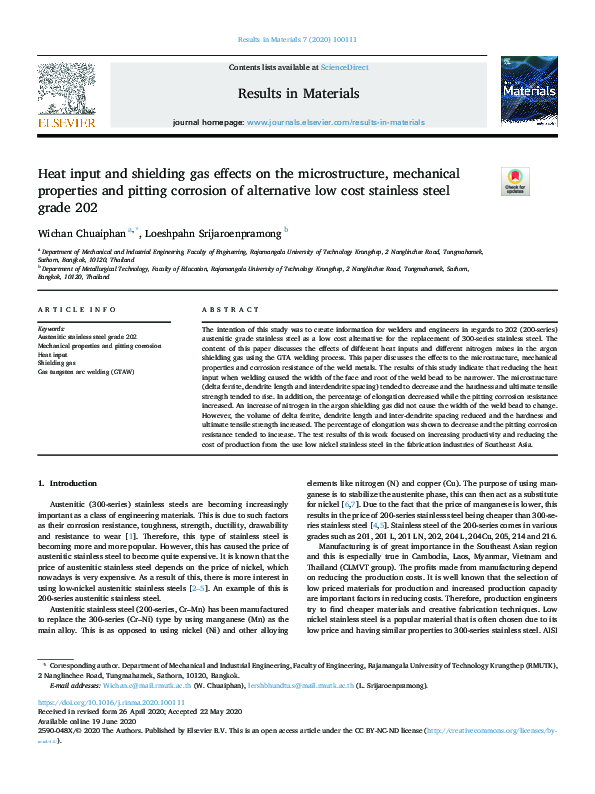 (PDF) Heat input and shielding gas effects on the microstructure, mechanical properties and ...