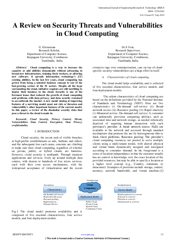 (PDF) A Review on Security Threats and Vulnerabilities in Cloud Computing