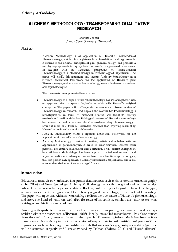 (PDF) Alchemy methodology: transforming qualitative research