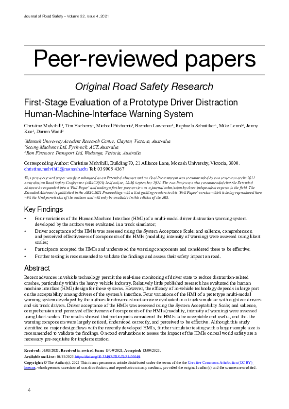 (PDF) First-Stage Evaluation of a Prototype Driver Distraction Human ...