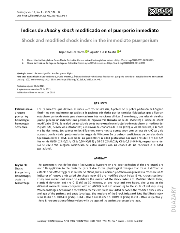 (PDF) Índices de shocky shock modificado en el puerperio inmediato