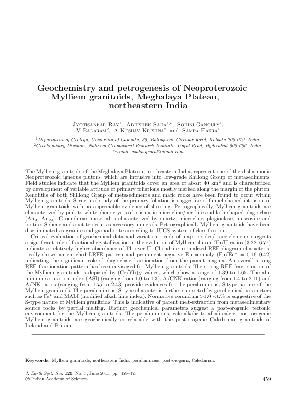 (PDF) Geochemistry and petrogenesis of Neoproterozoic Mylliem ...