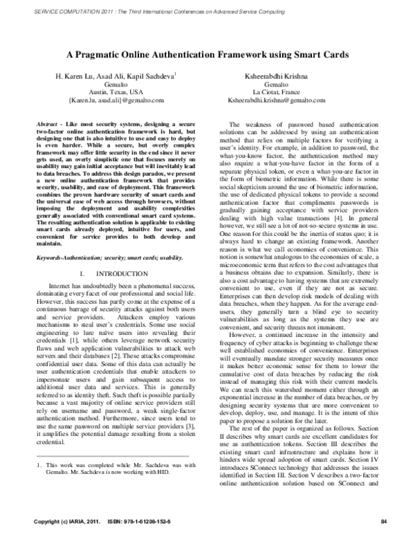 (PDF) A Pragmatic Online Authentication Framework using Smart Cards
