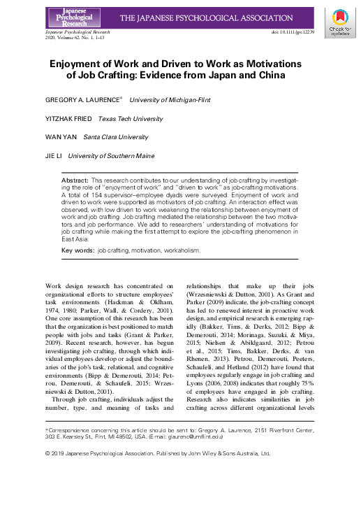 (PDF) Enjoyment of Work and Driven to Work as Motivations of Job ...