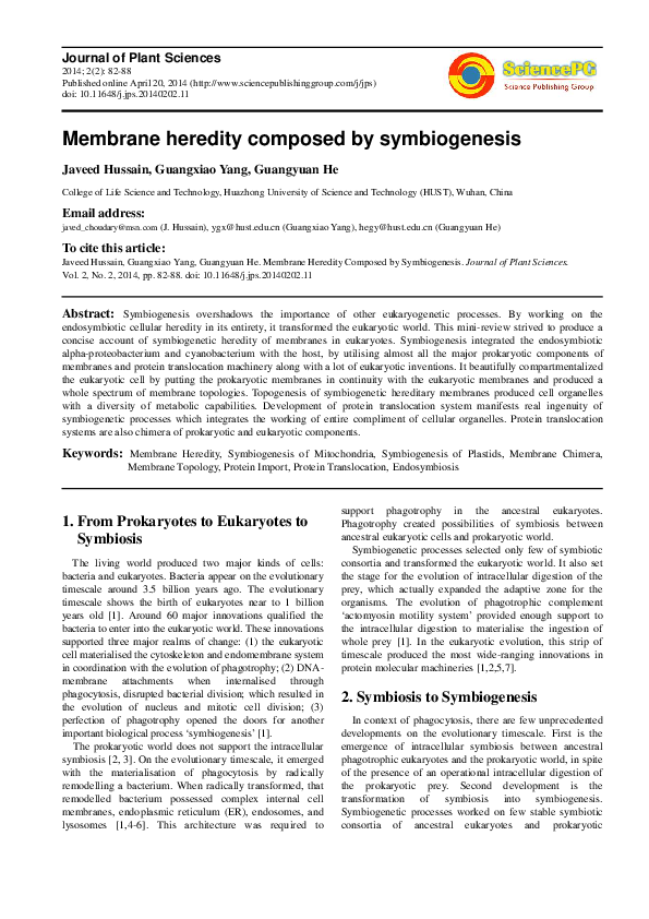 (PDF) Membrane heredity composed by symbiogenesis