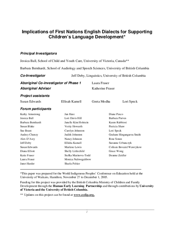 (PDF) Implications of First Nations English dialects for supporting ...