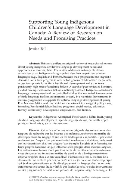 (PDF) Supporting Young Indigenous Children's Language Development in Canada: A Review of ...
