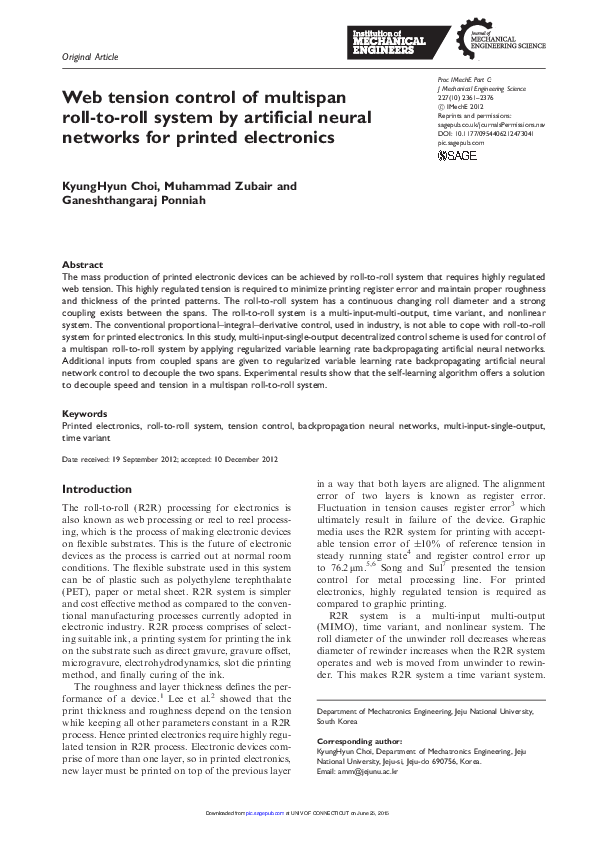 (PDF) Web tension control of multispan roll-to-roll system by artificial neural networks for ...