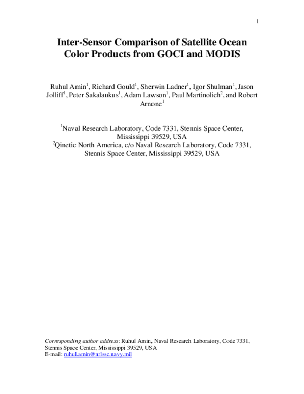 (PDF) Inter-Sensor Comparison of Satellite Ocean Color Products from ...