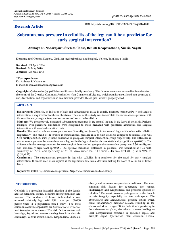 (PDF) Subcutaneous pressure in cellulitis of the leg: can it be a ...