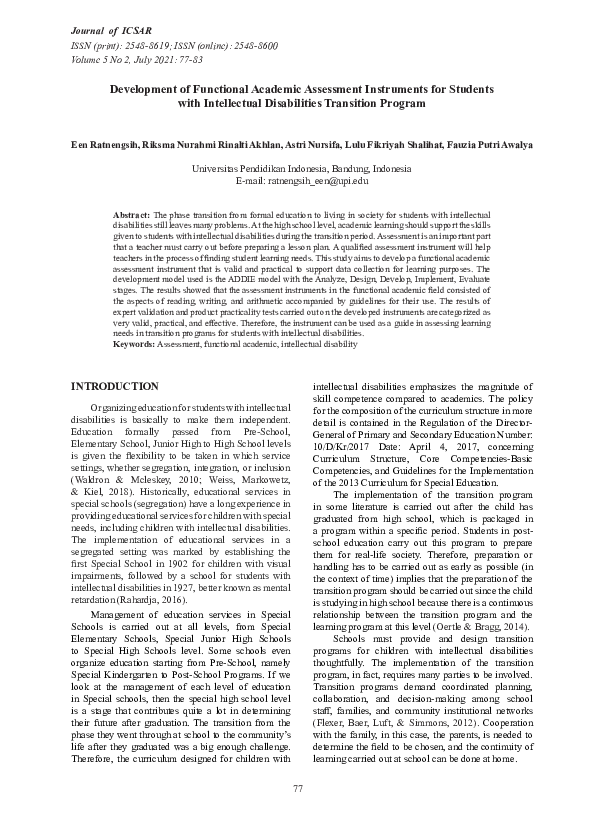 (PDF) Functional Assessment Tools for Disabilities Transition