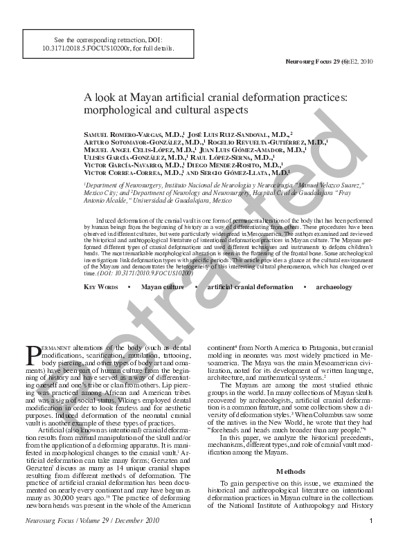 (PDF) A look at Mayan artificial cranial deformation practices ...