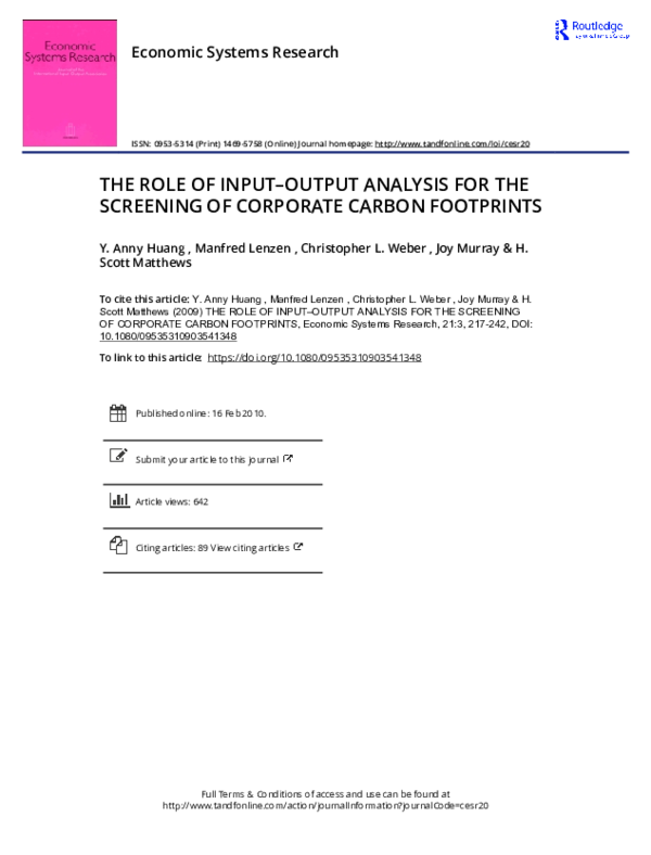 (PDF) The Role of Input–Output Analysis for the Screening of Corporate Carbon Footprints