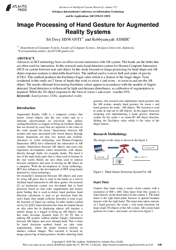 Image Processing of Hand Gesture for Augmented Reality Systems