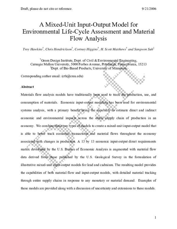 Pdf A Mixed Unit Input Output Model For Environmental Life Cycle 7446