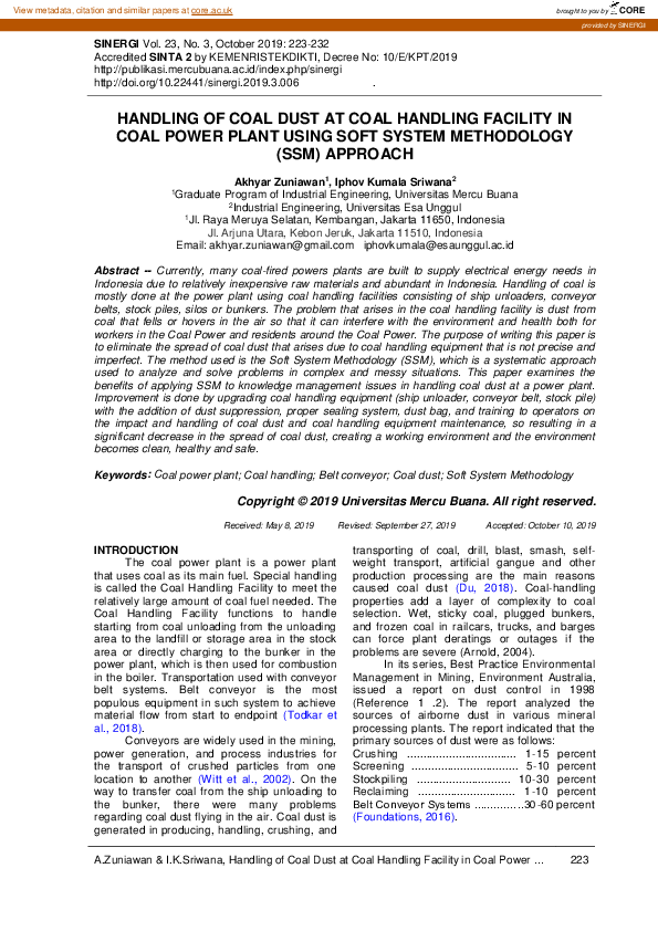 (PDF) Handling of Coal Dust at Coal Handling Facility in Coal Power ...