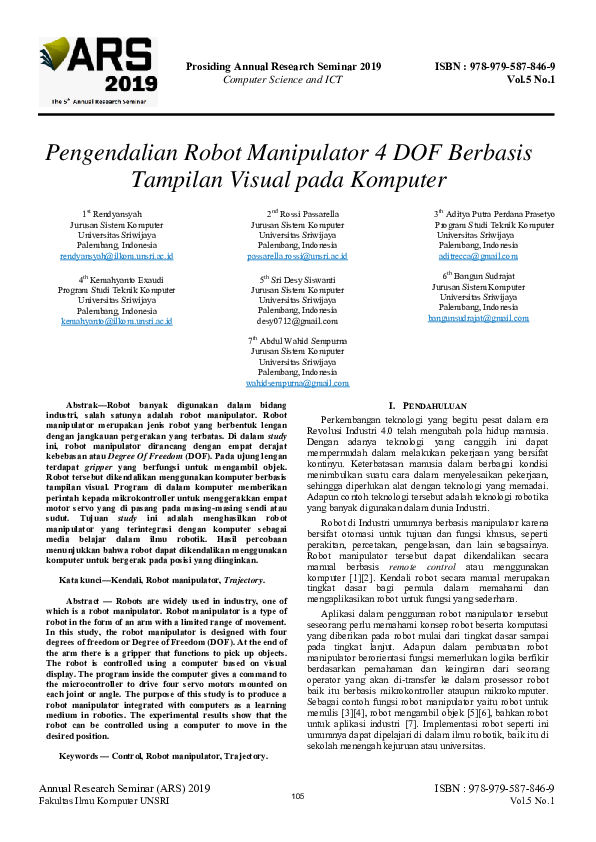 (PDF) Pengendalian Robot Manipulator 4 DOF Berbasis Tampilan Visual pada Komputer