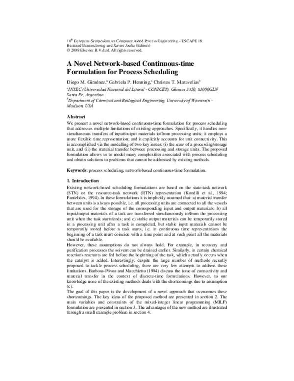 (PDF) A novel network-based continuous-time formulation for process ...