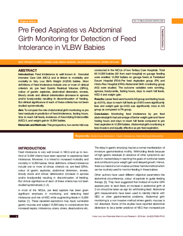 (PDF) Pre Feed Aspirates vs Abdominal Girth Monitoring for Detection of ...