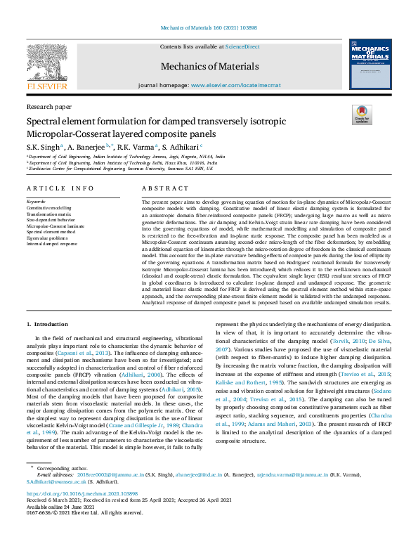 Pdf Spectral Element Formulation For Damped Transversely Isotropic Micropolar Cosserat Layered