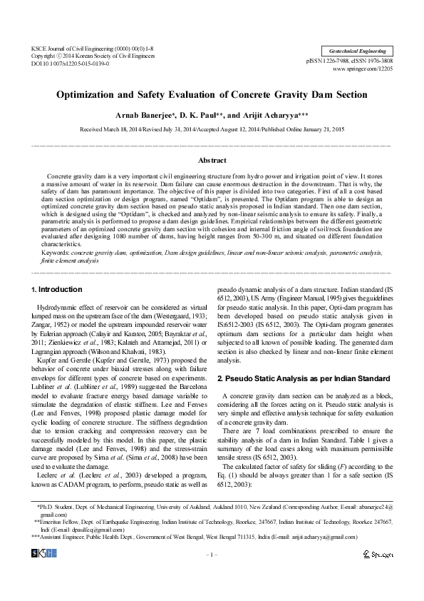 (PDF) Optimization and safety evaluation of concrete gravity dam section