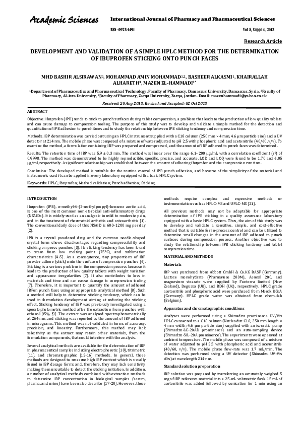 (PDF) Development and Validation of a Simple HPLC Method for the Determination of Ibuprofen ...