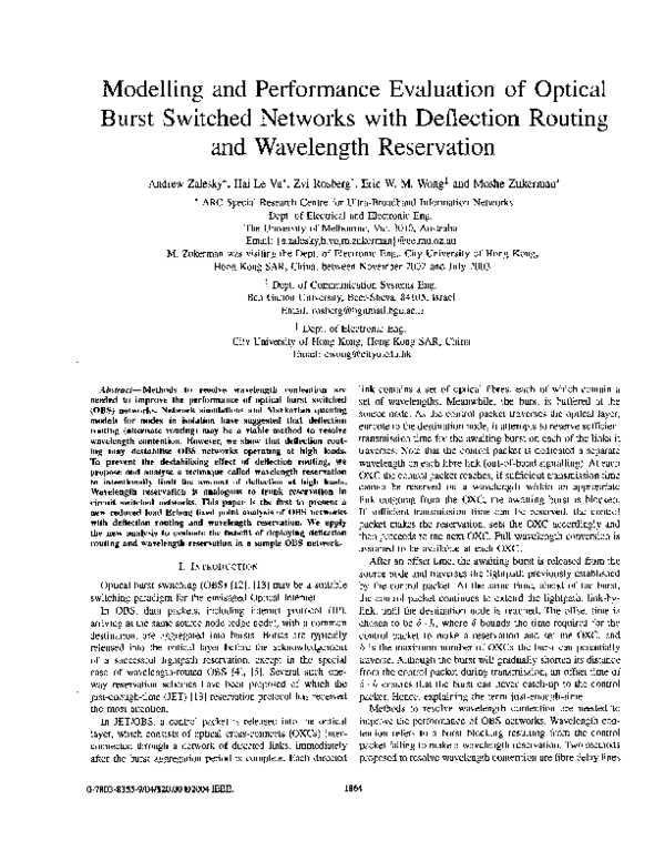 (PDF) Modelling and performance evaluation of optical burst switched networks with deflection ...