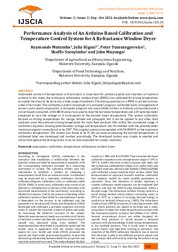 (PDF) Performance Analysis of An Arduino Based Calibration and Temperature Control System for A ...