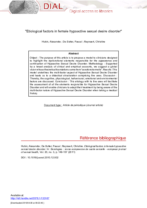 (PDF) Etiological factors in female Hypoactive Sexual Desire Disorder