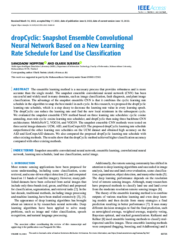 Pdf Dropcyclic Snapshot Ensemble Convolutional Neural Network Based On A New Learning Rate