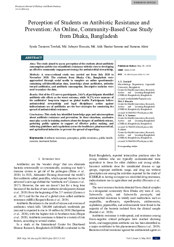 (PDF) Perception of Students on Antibiotic Resistance and Prevention: An Online, Community-Based ...