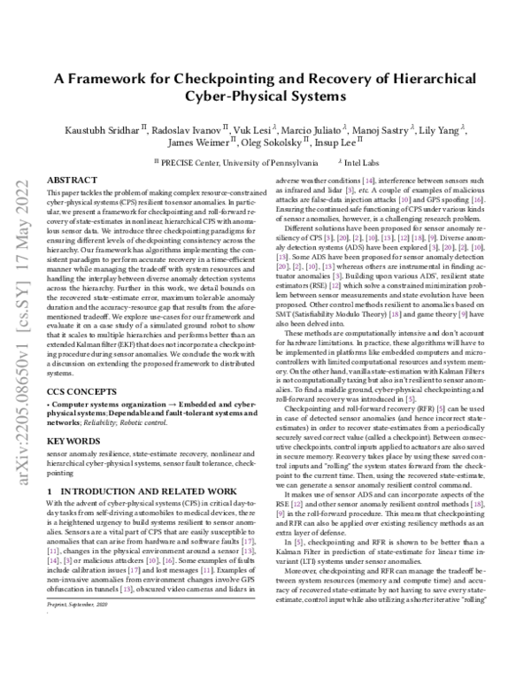 (PDF) A Framework for Checkpointing and Recovery of Hierarchical Cyber-Physical Systems