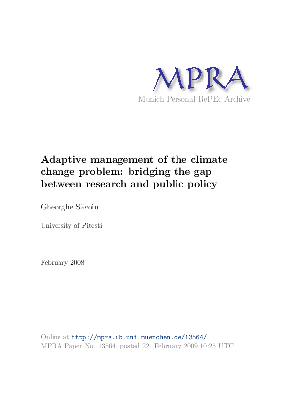 (PDF) Adaptive management of the climate change problem: bridging the ...