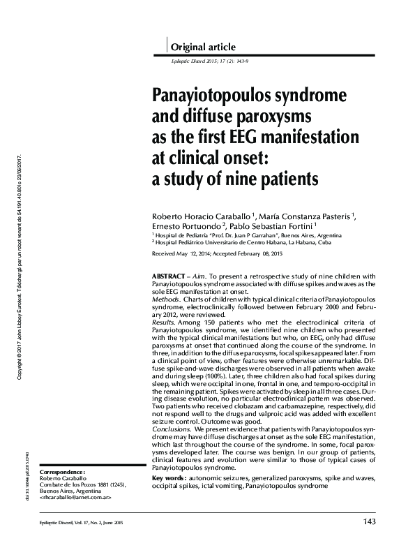 (PDF) Panayiotopoulos syndrome and diffuse paroxysms as the first EEG ...