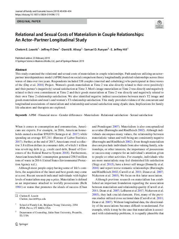 (PDF) Relational and Sexual Costs of Materialism in Couple ...