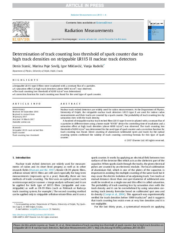 (PDF) Determination of track counting loss threshold of spark counter ...
