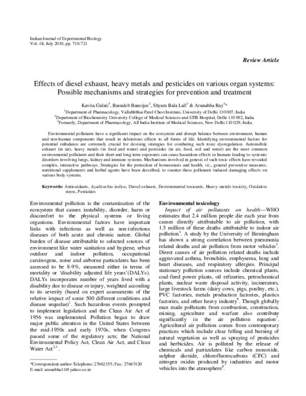 (PDF) Effects of diesel exhaust, heavy metals and pesticides on various ...
