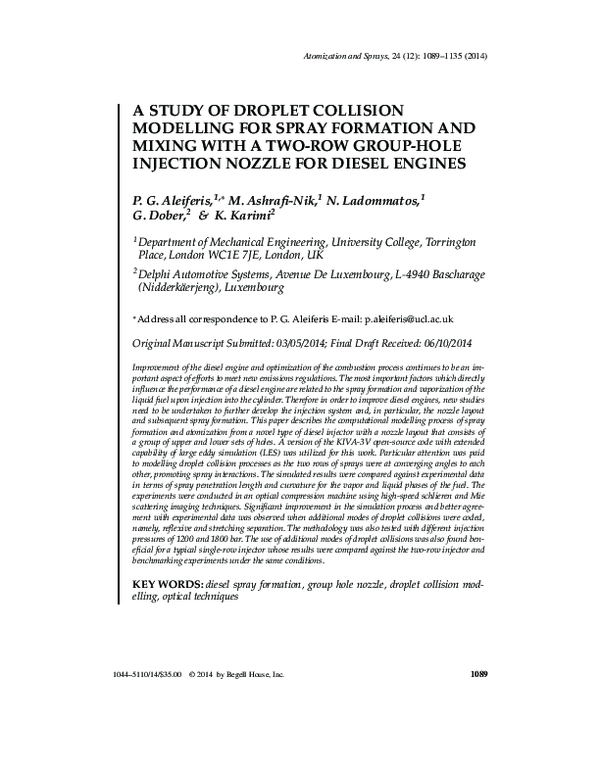 (PDF) A Study of Droplet Collision Modelling for Spray Formation and ...