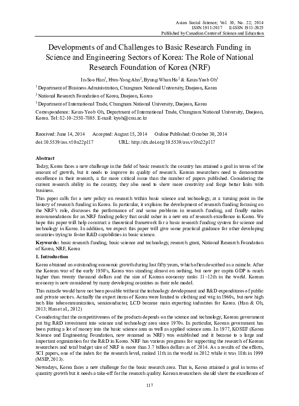 (PDF) Developments of and Challenges to Basic Research Funding in ...