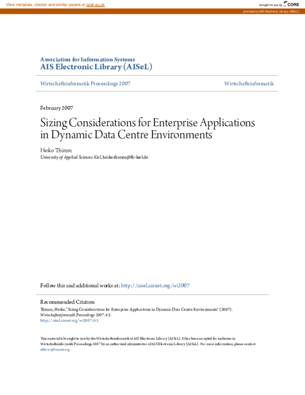 (PDF) Sizing Considerations for Enterprise Applications in Dynamic Data Centre Environments