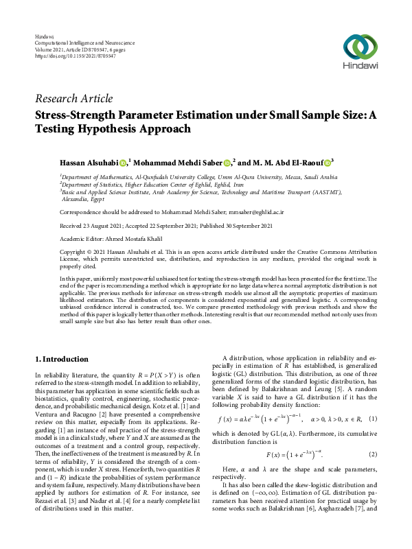 Pdf Stress Strength Parameter Estimation Under Small Sample Size A Testing Hypothesis Approach
