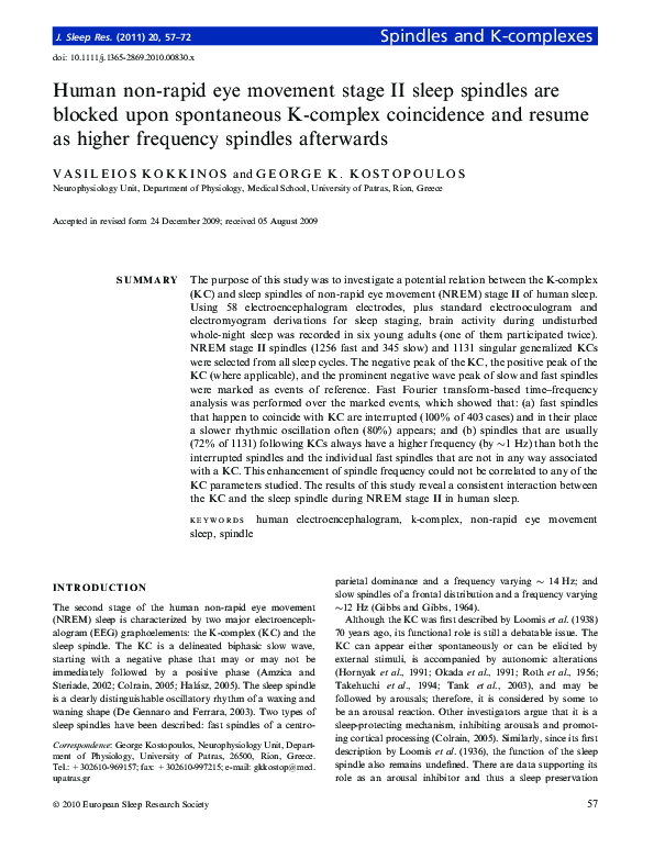 (PDF) Human non-rapid eye movement stage II sleep spindles are blocked upon spontaneous K ...