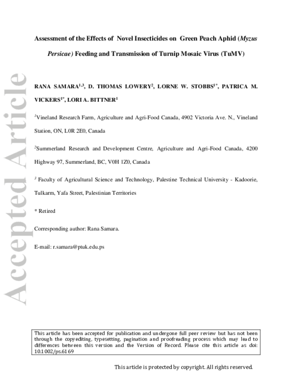 (PDF) Assessment of the effects of novel insecticides on green peach aphid ( Myzus persicae ...