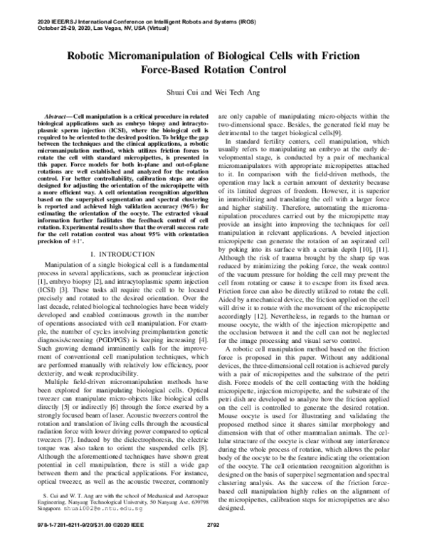 (PDF) Robotic Micromanipulation of Biological Cells with Friction Force-Based Rotation Control ...