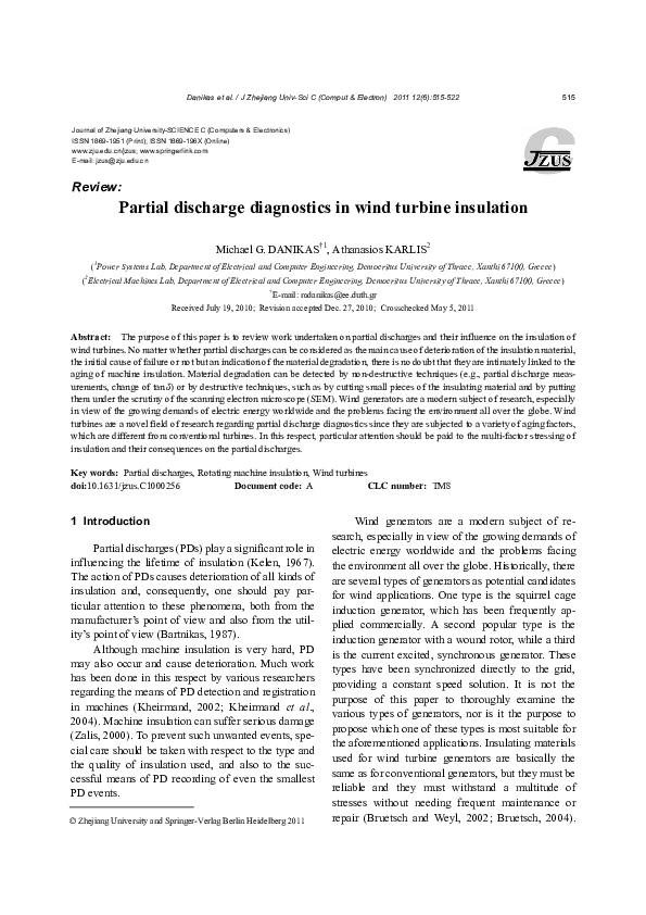 (PDF) Partial discharge diagnostics in wind turbine insulation