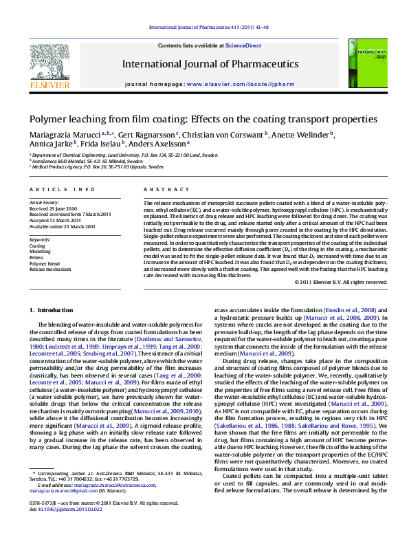 (PDF) Polymer leaching from film coating: effects on the coating ...