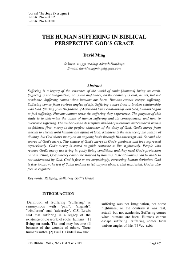 (PDF) The Relation of Human Suffering in God's Grace